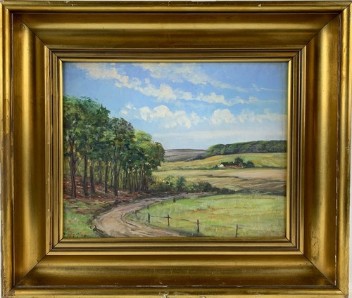 Oil Painting Valdemar Lebel 1891-1953 Wide Green Landscape Denmark ...