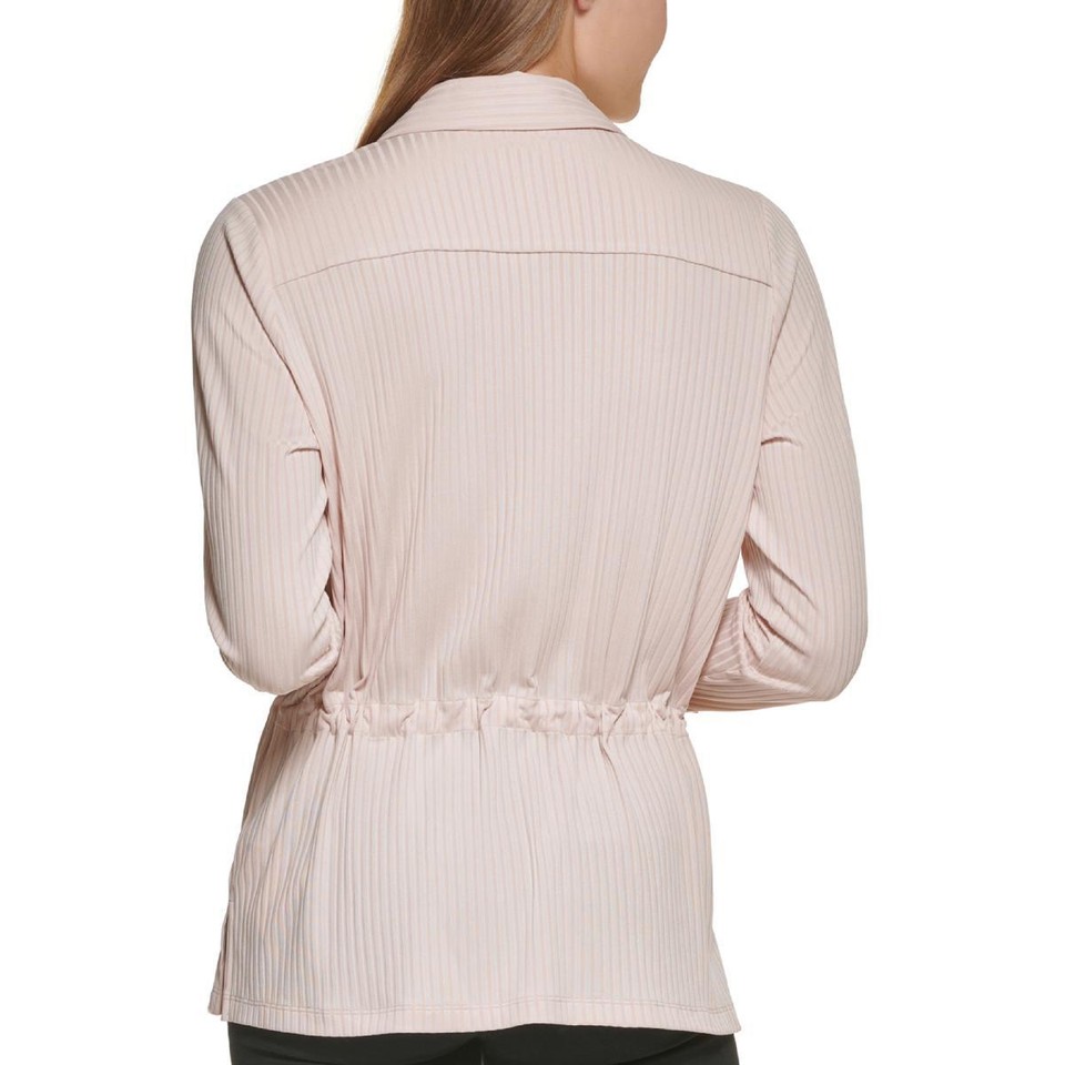 Calvin Klein Womens Pink Cinch Waist Ribbed Button-Down Top Shirt L ...