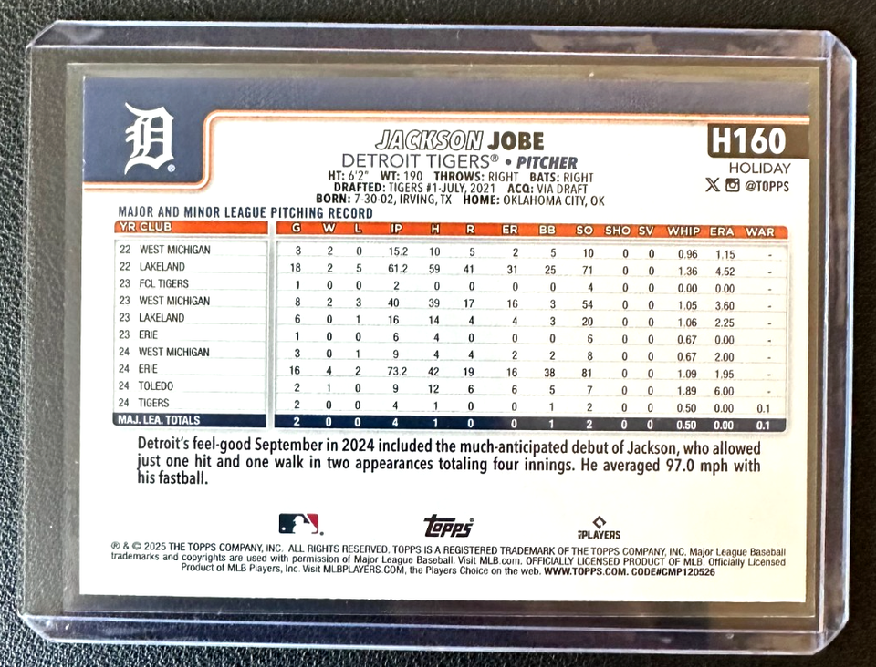 2025 Topps Holiday #H160 Jackson Jobe ROOKE Blue Metallic Glitter | eBay