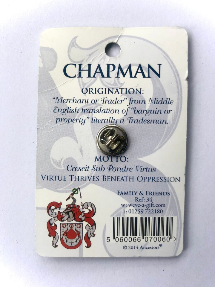 CHAPMAN Family Crest Badge - Coat of Arms Heraldic Pin Motto | eBay
