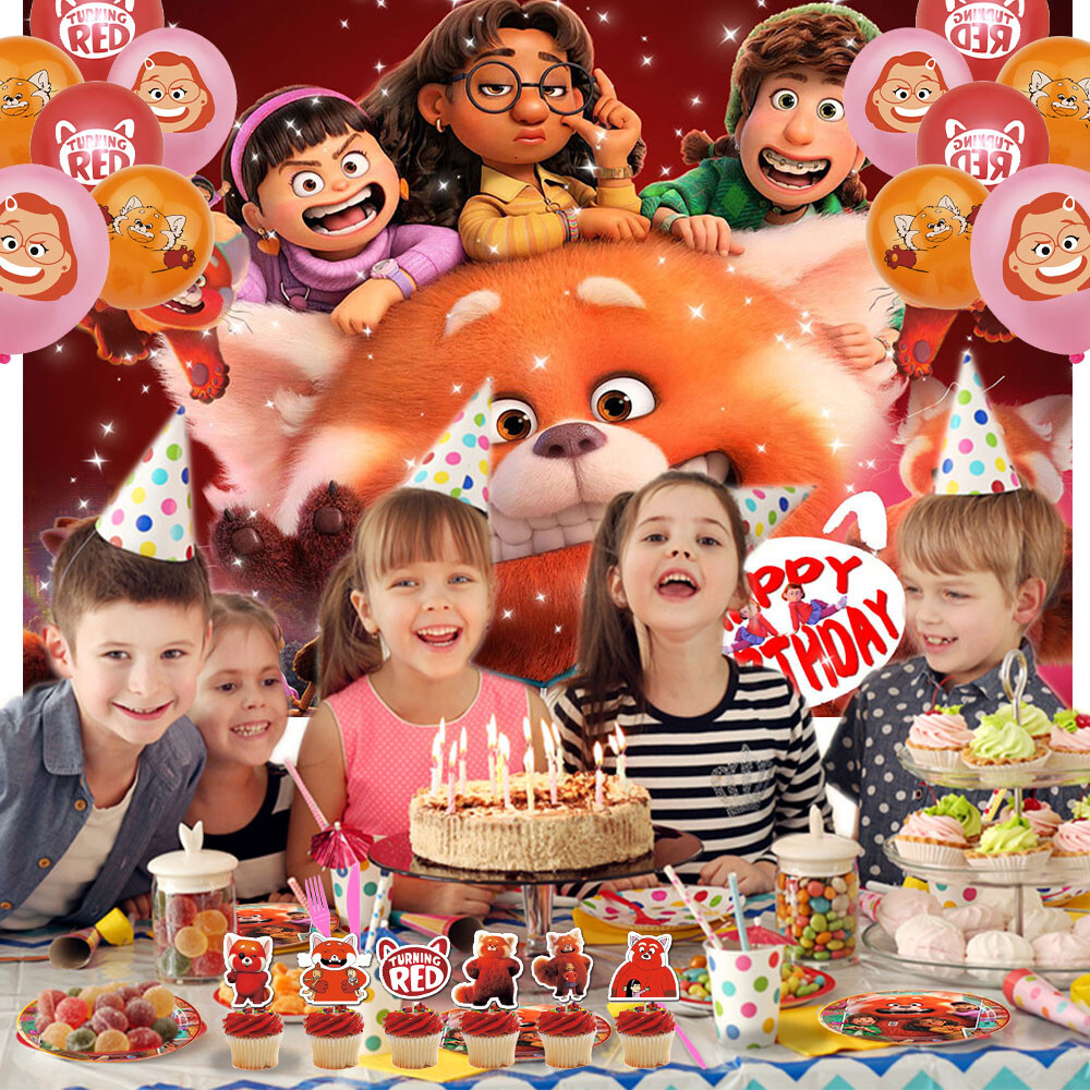Turning Red Birthday Party Supplies Set Balloons Cake Topper Backdrop ...