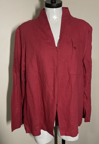 Fat Hat Women’s Zip Front Red Linen Blend Top Size Large W/Pocket | eBay