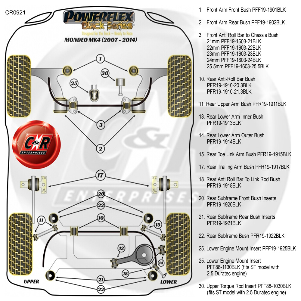 Powerflex Black Rr Anti-ARB + Bar To Link Rod Bushes For Ford Mondeo ...