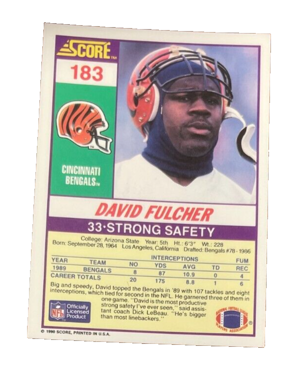 1990 SCORE CARD # 183 David Fulcher - Cincinnati Bengals | eBay