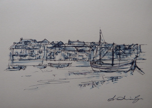 Ink Drawing St. Ives Cornwall on Ivory White Watercolour Paper | eBay UK