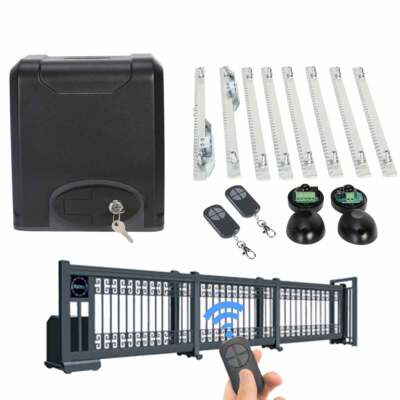 600KG Automatic Sliding Gate Opener Kit Door Electric 2 Keys+4m Racks ...
