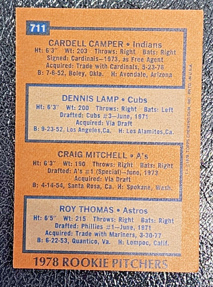1978 Rookie Pitchers - Cardell Camper/Dennis Lamp/Craig Mitchell/Roy ...