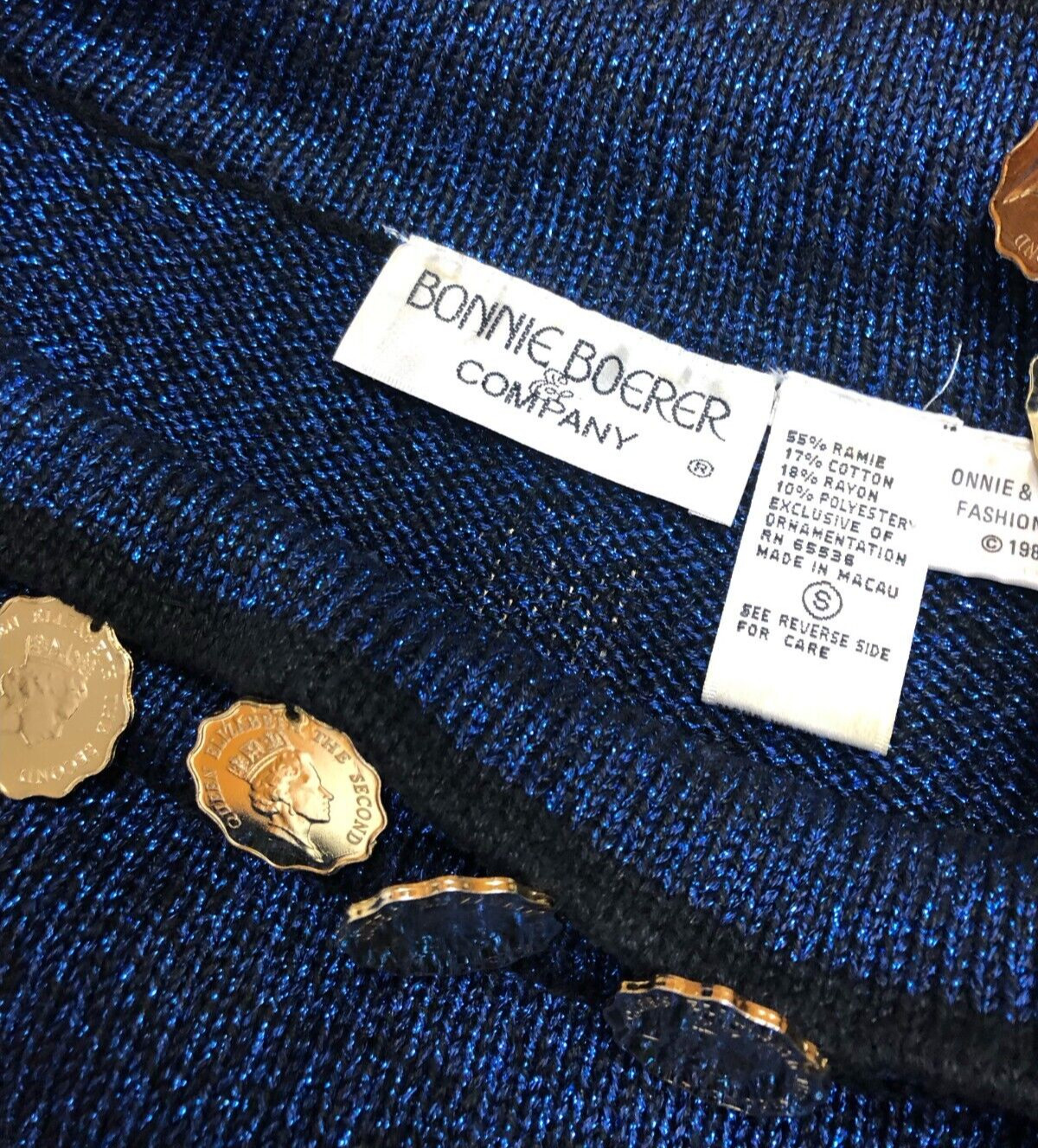 Women's Vintage 1980s Bonnie Boerer Coin Sweater - Gem