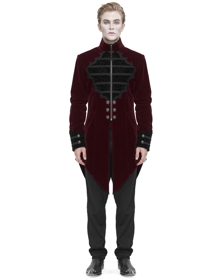 Devil Fashion Mens Regency Gothic Aristocrat Tailed Velvet Jacket - Red ...