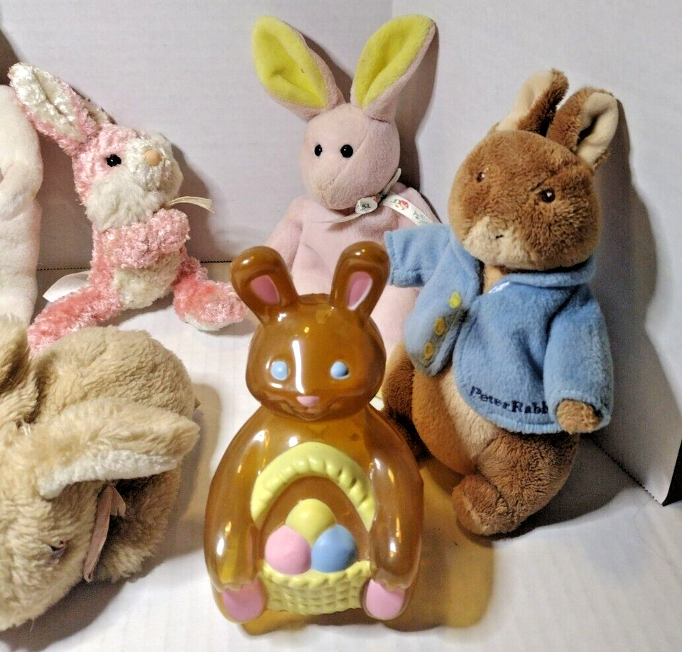 VTG Easter Bunny Plush lot of 9. Banks, Mary Meyer, Avlon, Flocked ...