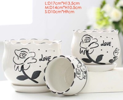 3 PCS POTS&TRAY 3 SIZE SET POTS HEAVY POTTERY CERAMIC FLOWER PLANT POTS ...