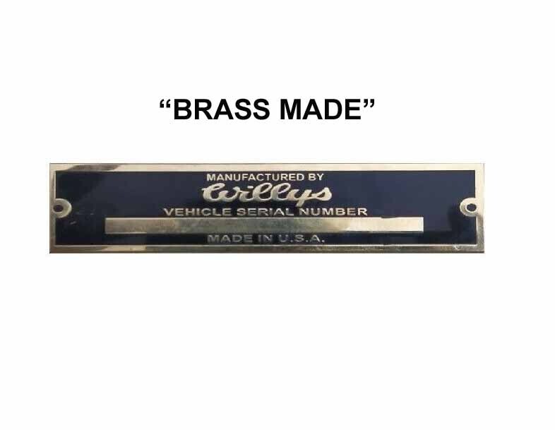 Willys USA Blank Data Plate Serial Number Id Tag Custom Hot Street Rod ...