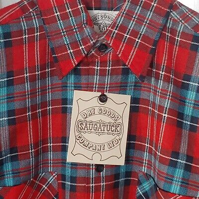 Vtg 80s Saugatuck Dry Goods Mens Shirt Small Red Plaid Vtg 80s Saugatuck Dry Goods Mens Shirt Small Red Plaid