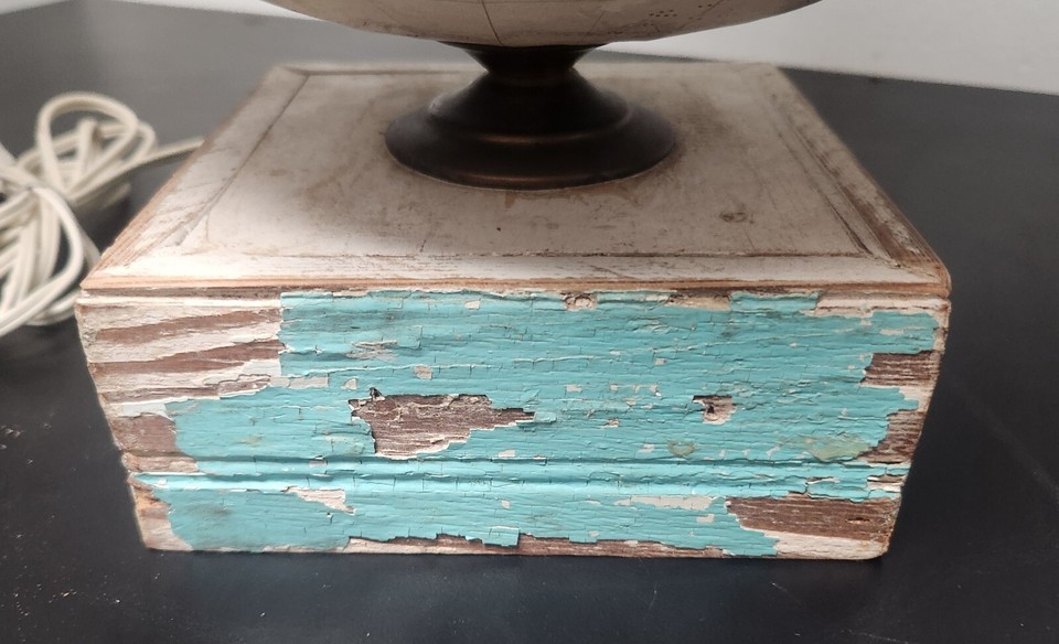 VTG Custom Made World Globe Wood Base Teal Shade Unique HTF One of a ...