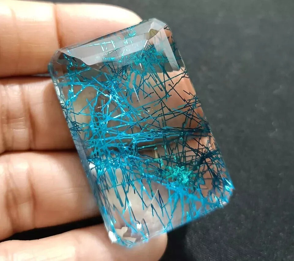 EMERALD Cut Blue Rutilated Quartz Natural 168-170Ct Loose Gemstone ...