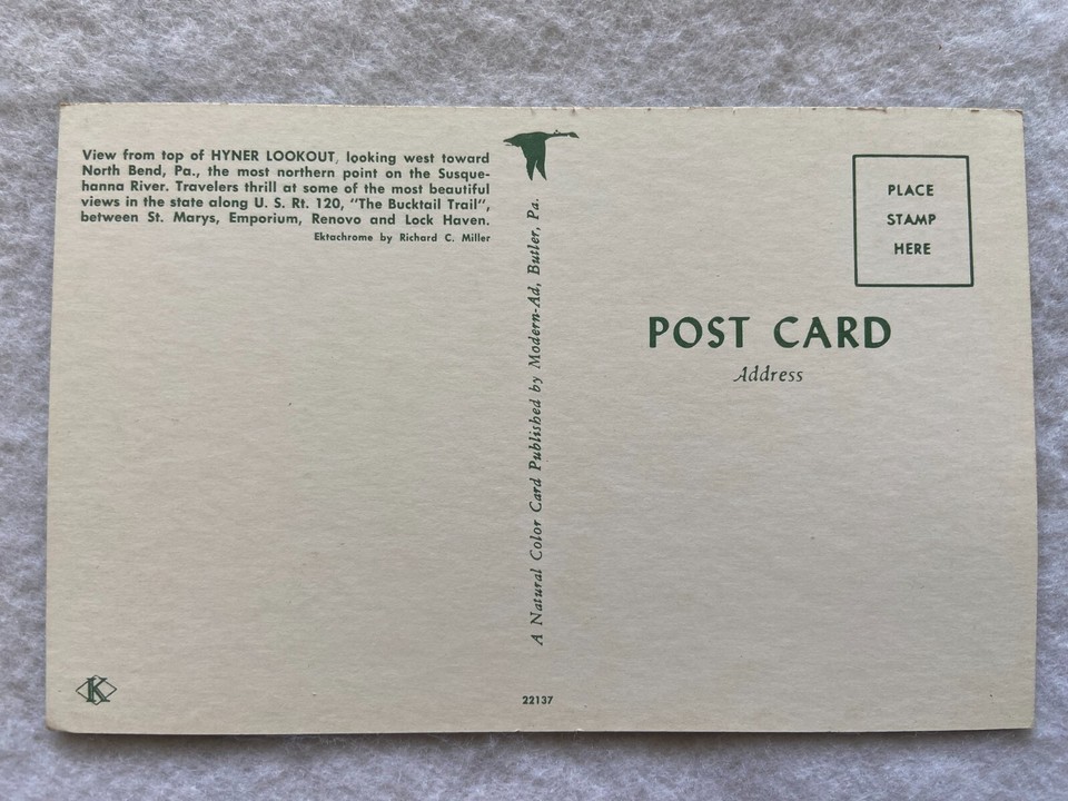 View from top of Hyner Lookout, near North Bend Pennsylvania Vintage ...