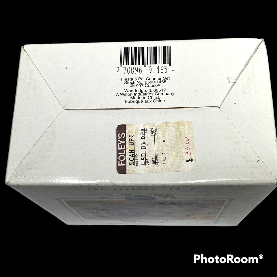 Fiesta Coaster Set 5 Pc Blue Wood with Ceramic Inserts by Copco New In ...