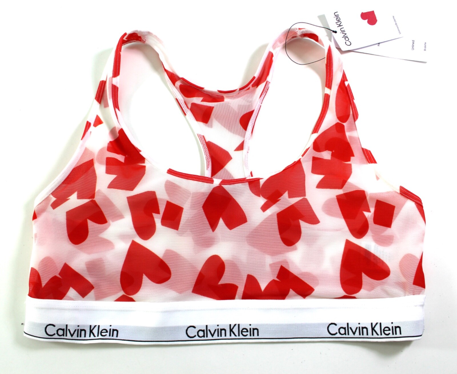 CALVIN KLEIN Unlined Racerback Bralette Bra Size XS Red Folded Hearts💕 ...