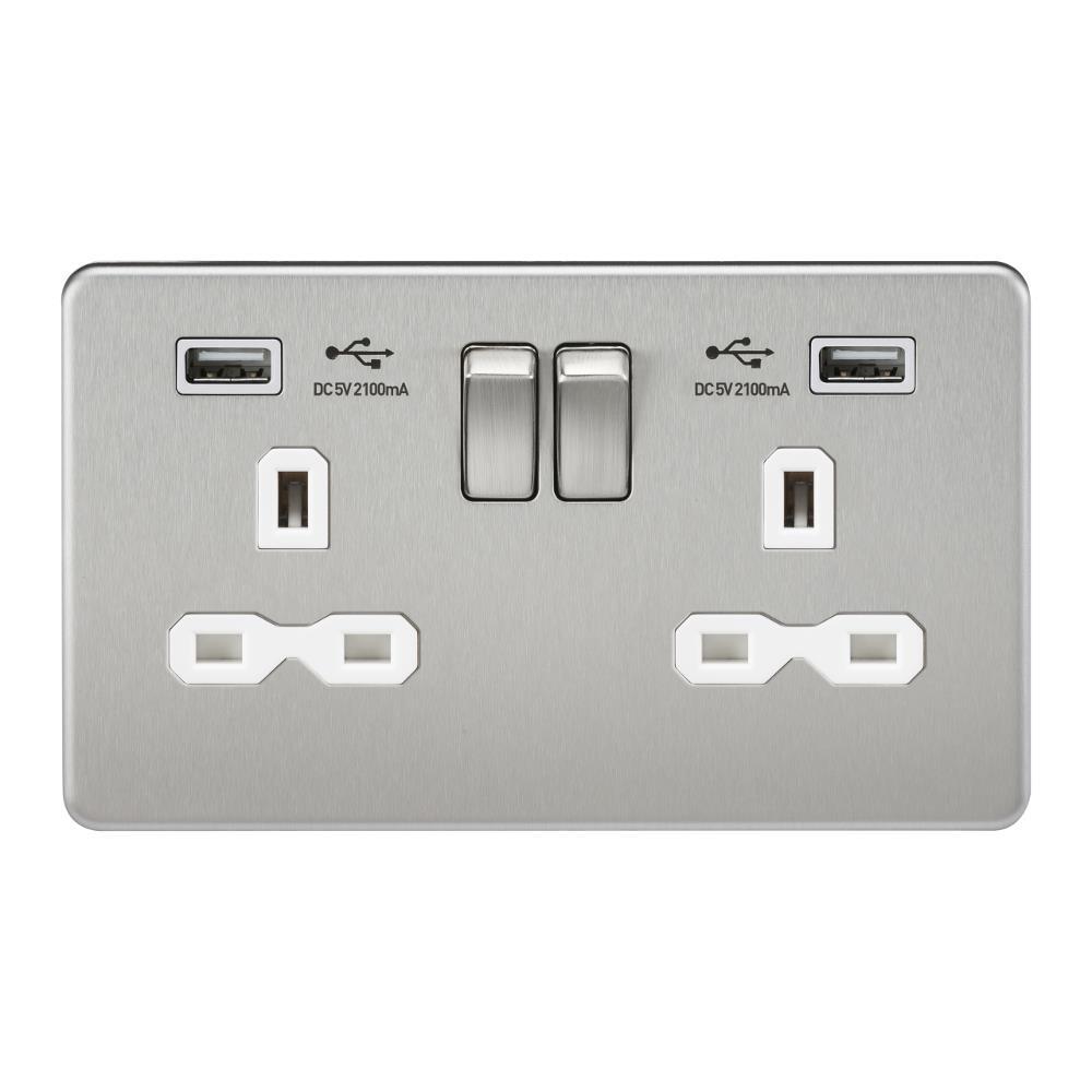 2G 13A Screwless Brushed Chrome Sockets & Dual USB charger, phone ipad ...