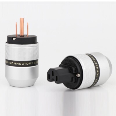 Pair Power Connector pure copper US AC Male Plug HIFI Audio Grade IEC ...