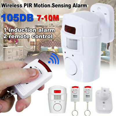 SENSOR MOTION PIR WIRELESS ALARM WITH 2 REMOTE CONTROLS SHED GARAGE ...