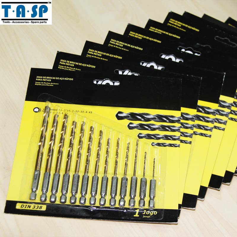 13PC HSS Titanium Coated Twist Drill Bits for Metal Drilling Power Tool ...