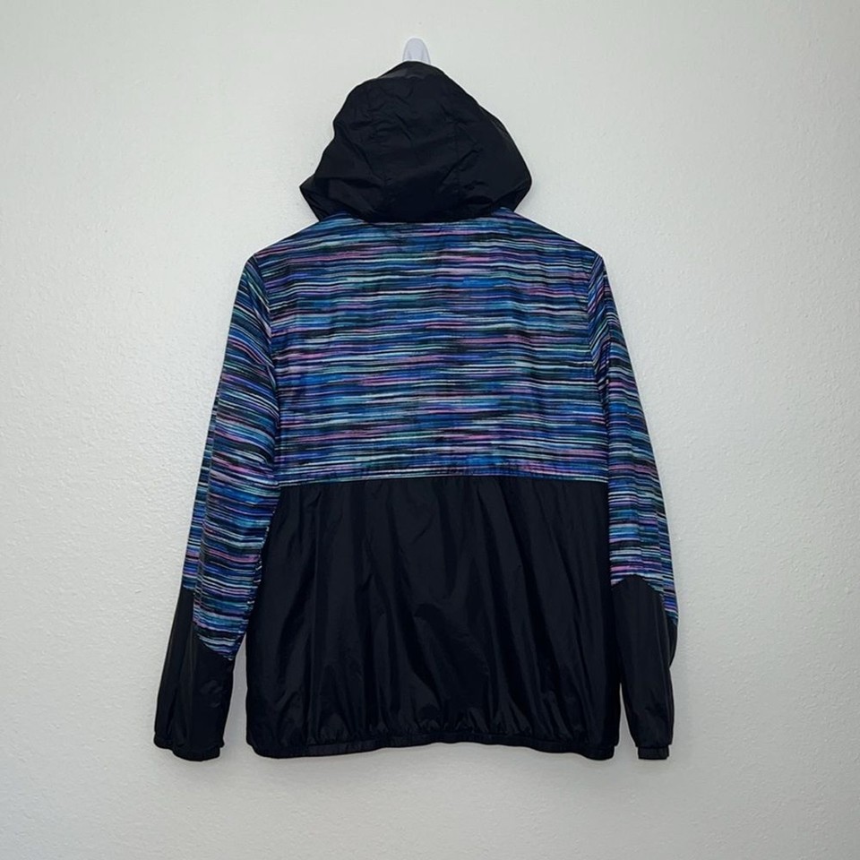 Land's End Hooded Girls Large Black Stripe Half Zip Jacket Lightweight ...