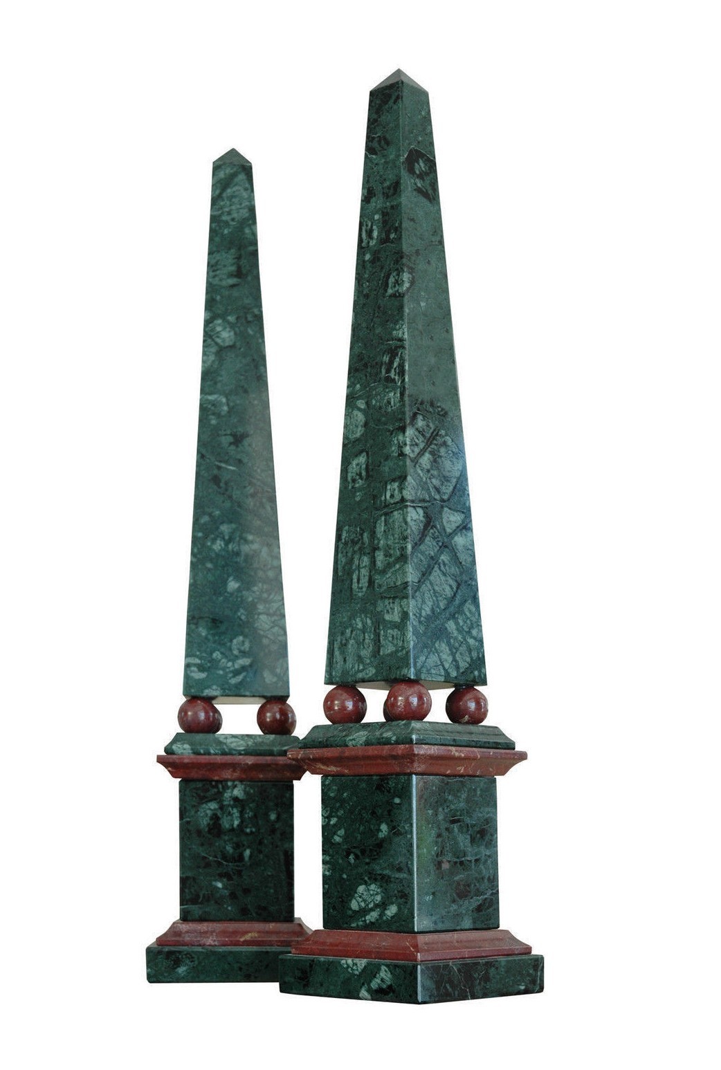 Obelisco Classico Marmo Verde e Rosso con Sfere Italian Marble Obelisk ...