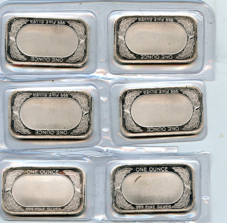 SIX AMERICAN FLAG Silver Bar -1 Oz .999 Fine Silver MINT PLASTIC-USA ...