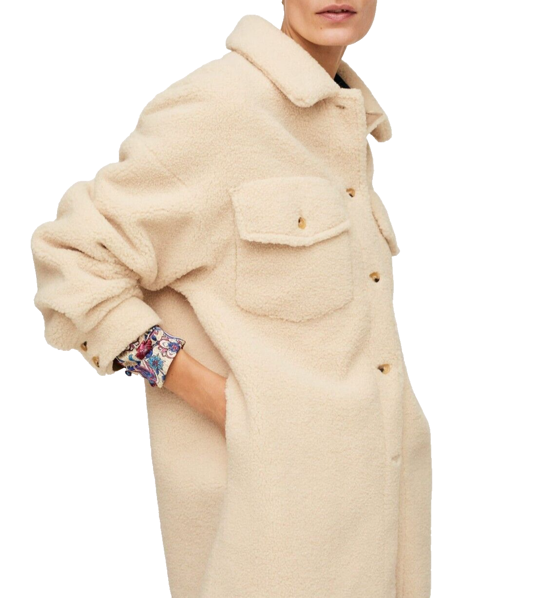 SALE Mango Sherpa Shacket Faux Fur Shearling Oversized Jacket Beige ...