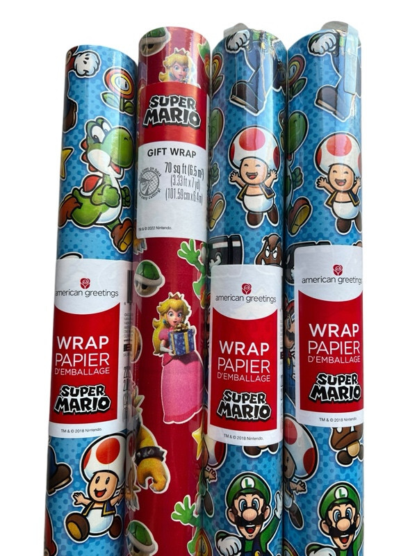 4 Rolls Nintendo Super Mario Luigi Christmas Birthday Party Gift ...