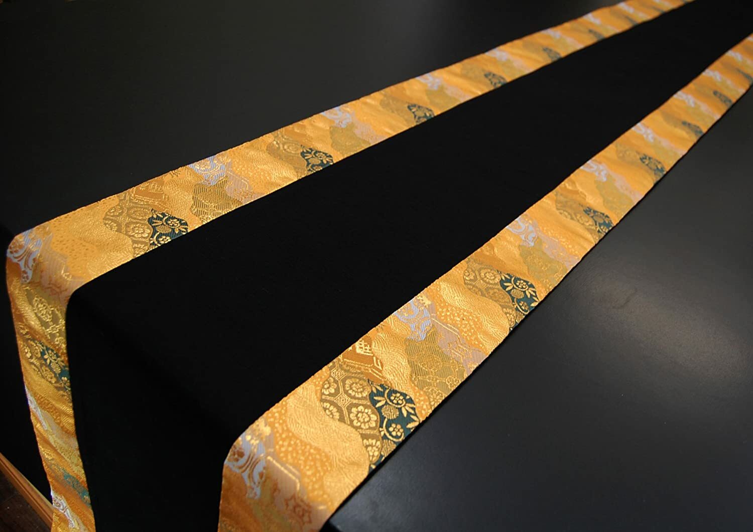 Kimono Table runner Japanese Gold brocade fabric Obi Reversible Unkai ...