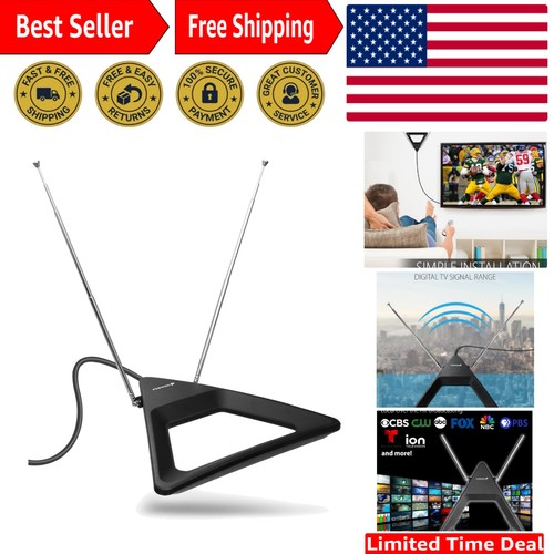 HDTV Antenna Long Range, Indoor Rabbit Ear TV Antenna, Retractable ...