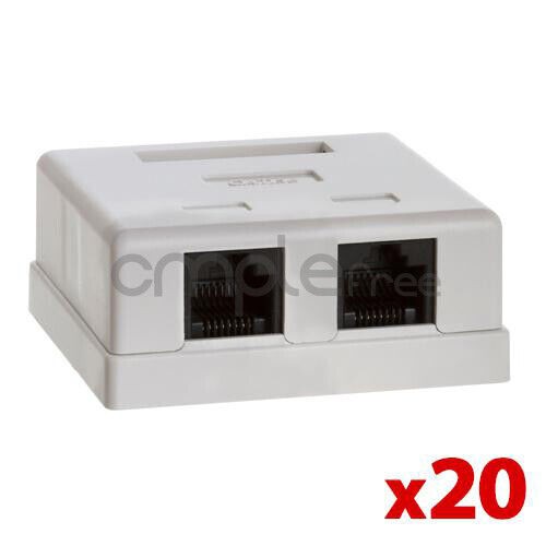 Double Hole Surface Mount Box Keystone Jack Cat5 Cat5e 2 Port Lot of 20 ...