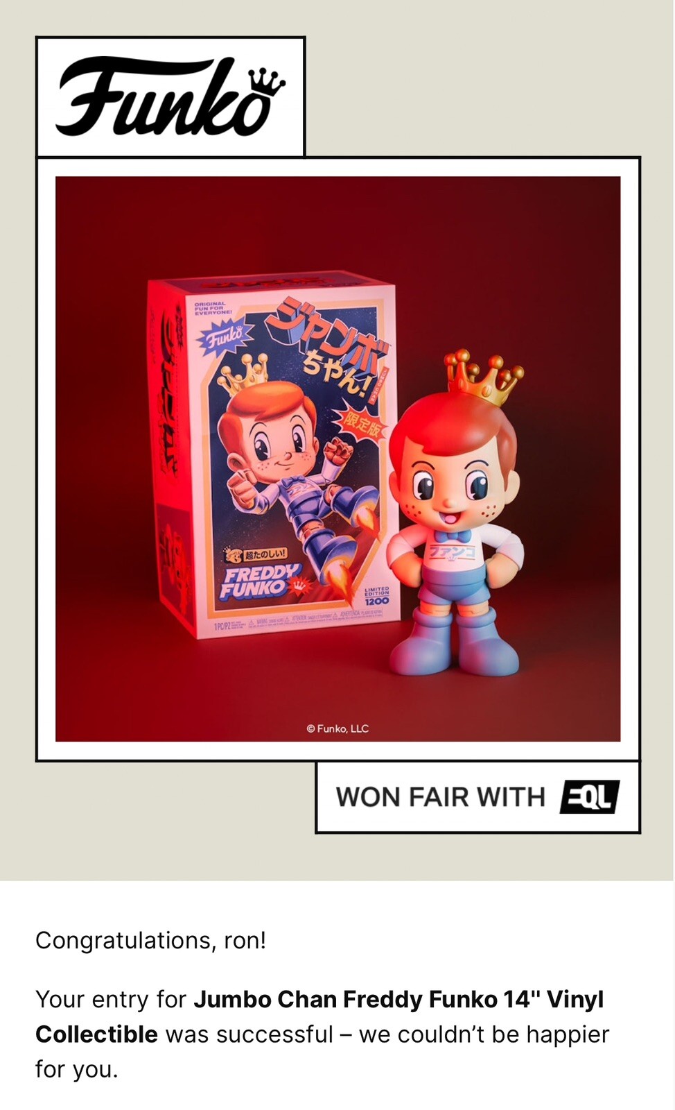 Funko POP Jumbo Chan Freddy Funko 14" Vinyl Collectible LE 1000 Order ...
