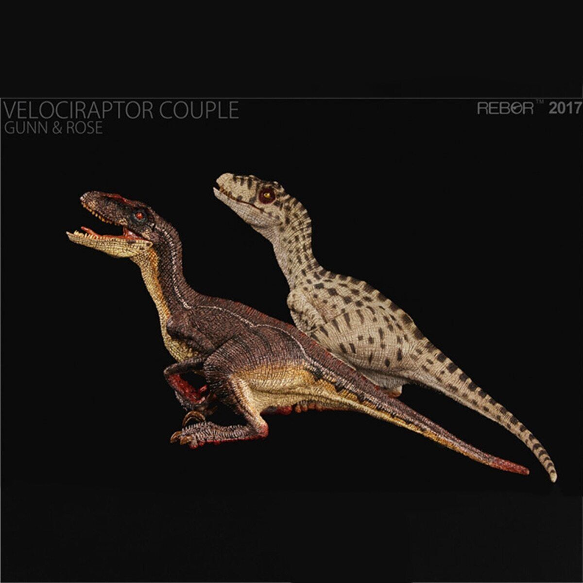 REBOR Velociraptor Couple GUNN & ROSE Figure Squatting Raptor Dinosaur ...