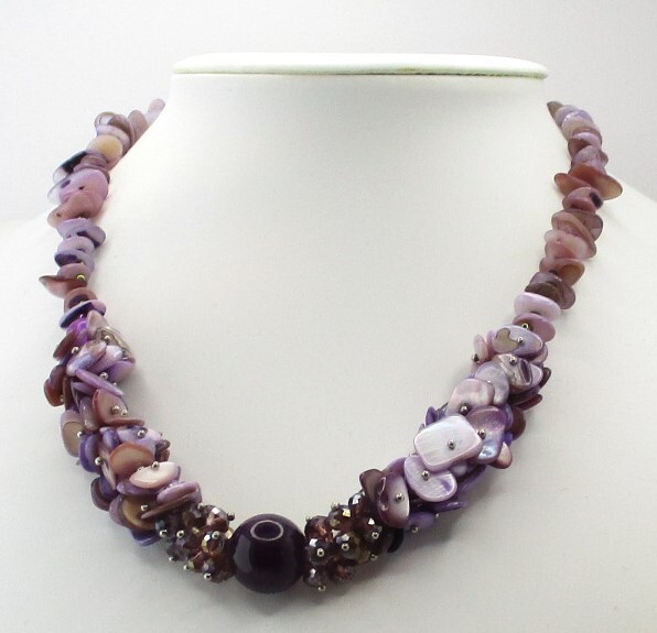 Artesian Made Purple Fabulous Sugar Bomb Necklace Glass Shell Beads 502 ...