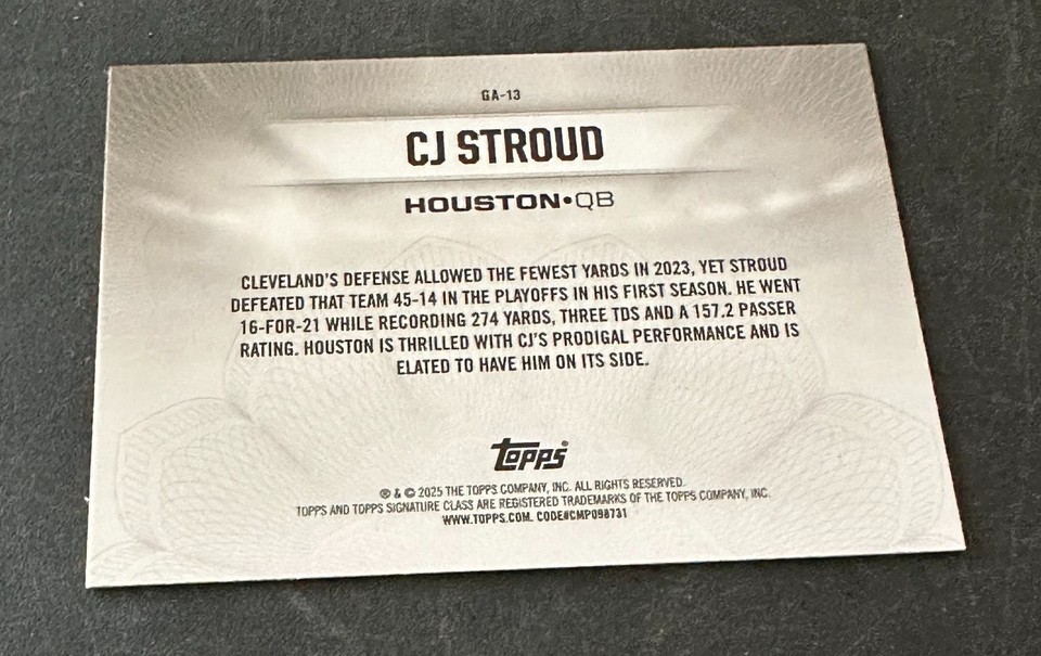 CJ Stroud 2024 Topps Signature Class "Gridiron Ambassadors" Texans | eBay
