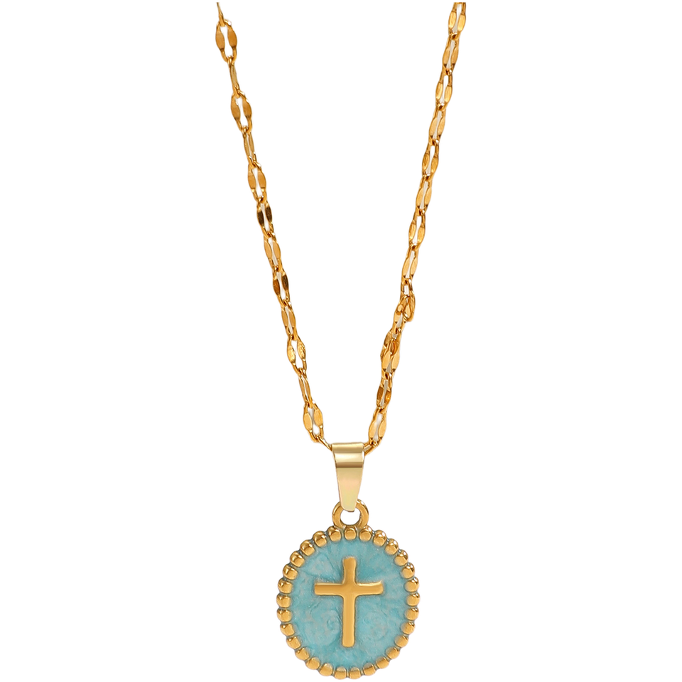 Adjustable Oval Cross Pendant Necklace for Women For FRENCH Gold Color ...