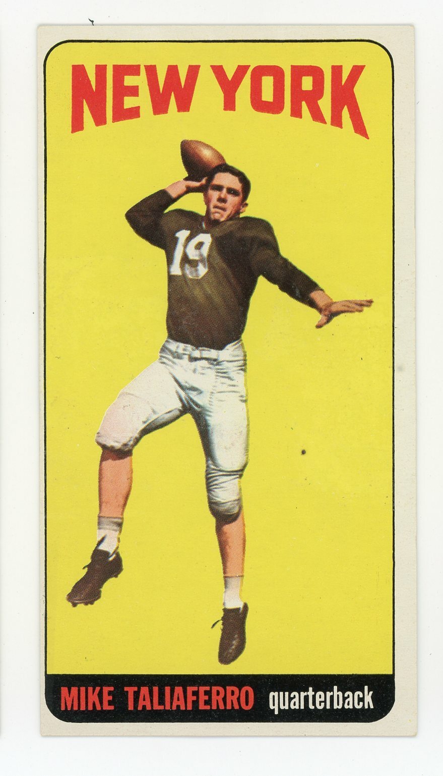 MIKE TALIAFERRO 1965 TOPPS FOOTBALL TALL BOY #128 NM SP NEW YORK JETS 4 ...