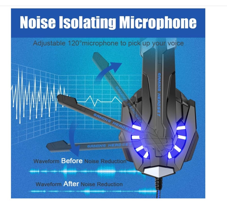 BENGOO G9000 Pro Gaming Headset LED Noise Cancelling Mic Soft Memory ...