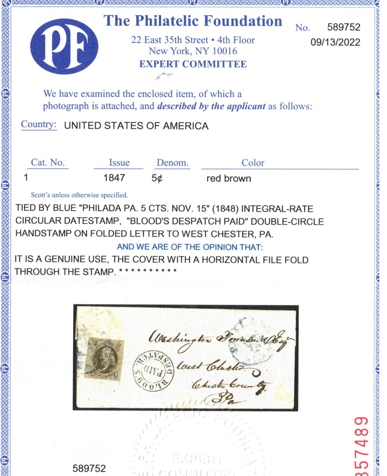 USA #1 Used On Cover With Bold Strike Of Blood Despatch Paid *With ...