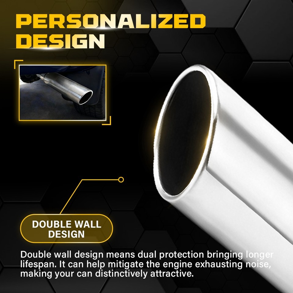 Two Polished Stainless Steel Exhaust Pipe Tips 2.5" In 4" Out 17" Long ...