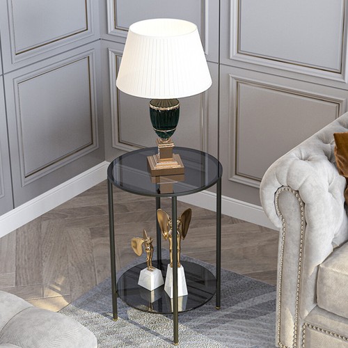 Avant-garde Grey Tempered Glass Side End Table Accent Table Living Room ...