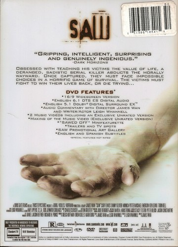 Original "SAW" (Lionsgate DVD 2004) R-rated for Gruesome action and ...
