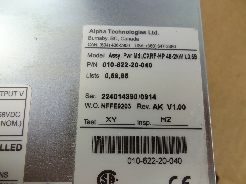 Alpha Technologies Cordex HP2.0kW Modular Switched Mode Rectifier 010 ...
