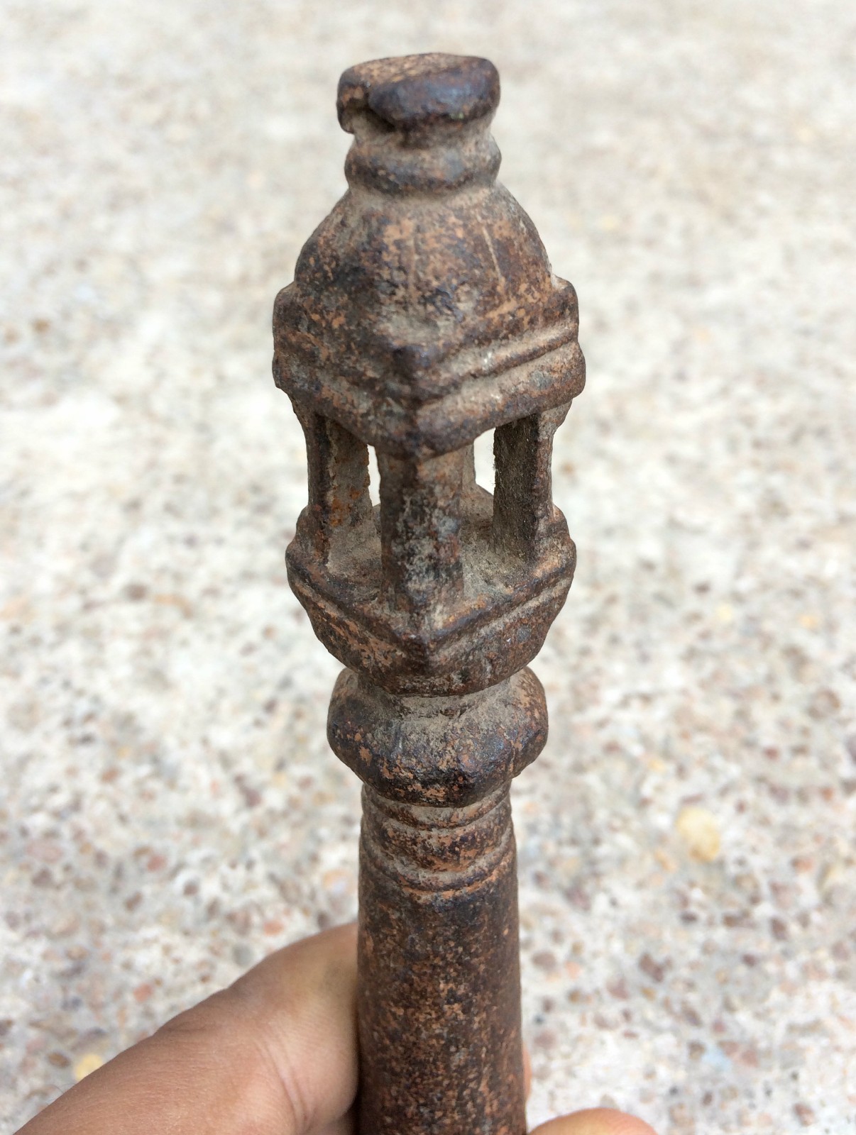 18c Antique Indo Persian Hand Carved Temple Shape Iron Spear End Lance ...