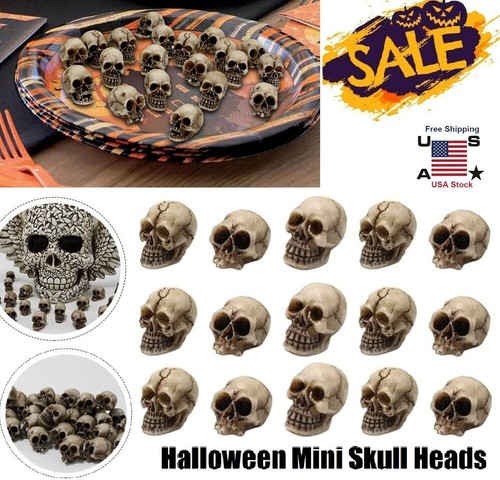 40× Mini Skull Heads Figurines Skeleton Garden Ornament Halloween Party ...
