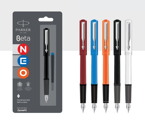 Parker Beta Neo Chrome Trim Fountain Pen CT Assorted Body Color, Blue ...