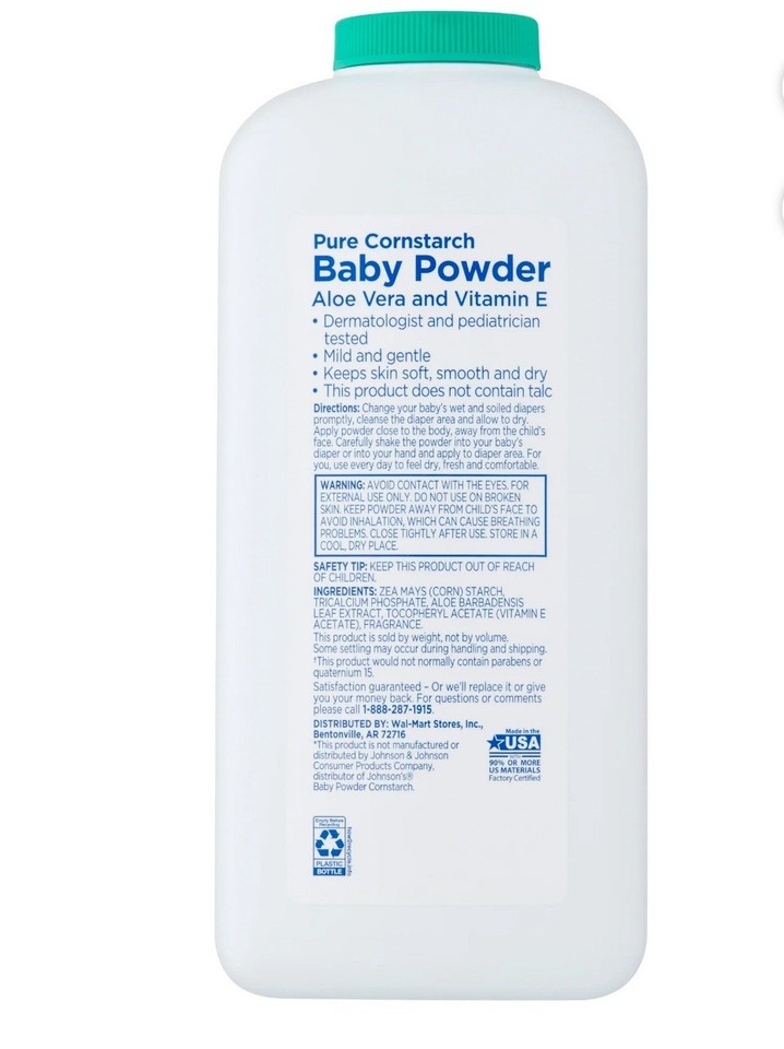 Equate Pure Cornstarch Baby Powder, Hypoallergenic, Vit E & Aloe, 3 pk ...